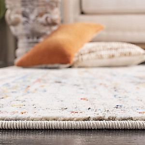 SAFAVIEH Madison Collection Area Rug - 8' x 10', Cream & Blue, Boho Distressed Medallion Design, Non-Shedding & Easy Care, Ideal for High Traffic Areas in Living Room, Bedroom (MAD474B)