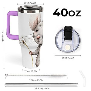 LLUTSNTH 40 Oz Vacuum Tumbler with Violet Handle Leakproof Insulated Tumbler Holding Dandelion Stainless Steel Travel Mug with Lid And Straw Coffee Cup Cute Water Bottles Cup Holder Friendly