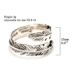 925 Sterling Silver Southwest Native American Kokopelli Open Ring Adjustable (Feather)
