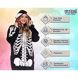 Funziez! Fun Halloween Hoodies, Pumpkin and Skeleton Pullover Costumes, Adult Hooded Sweatshirts for Women and Men