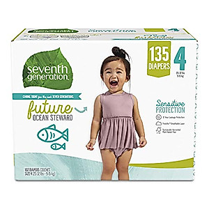Seventh Generation Baby Diapers, Size 4, 135 Count (Pack of 1)