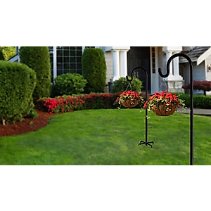 Garden Shepherd Hook Outdoor with 5 Prong Base, Bird Feeder Pole Hanger Holder Stand, Adjustable Heavy Duty Solar Light Plant Lantern Hanger Holder, Wedding Decor Black