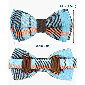TagME Personalized Cat Collar, Breakaway Tartan Kitten Collar with Cute Bow Tie & Bell, Stainless Steel Slide-on Pet ID Tag Engraved with Name & Phone Numbers, Haze Blue