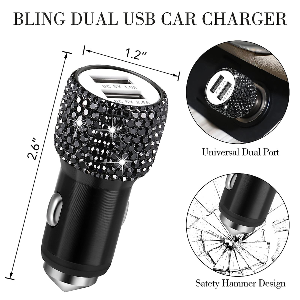Tallew 20 Pcs Bling Car Accessories for Women, Rhinestone Car Accessories Set, Bling Car Phone Holder Mount, Bling Dual USB Car Adapter, Bling Car, Bling Glasses Holders(Black)