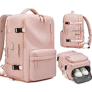 INFEYLAY Women Travel Backpack,16 Inch Expanded 39L USB Charging Business Laptop Backpack with Shoe Bag,waterproof hiking outdoor Backpack (pink)