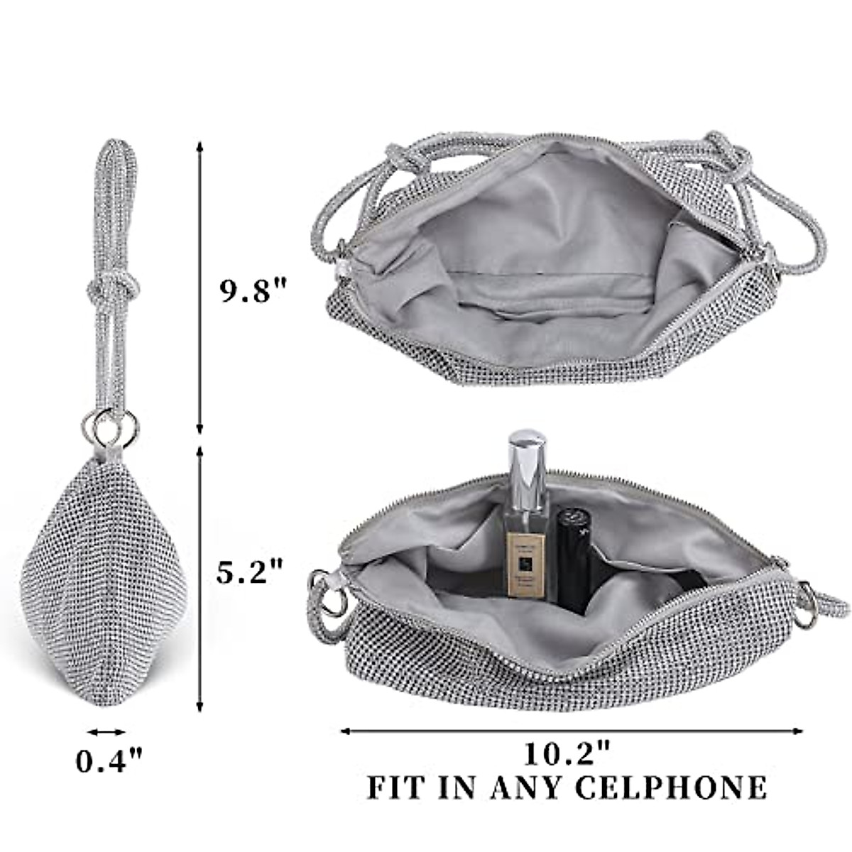 QIANCHANG Rhinestone Handbag for Women Party Wedding Shiny Silver Purse Sling Evening Bag (Select-silvery)