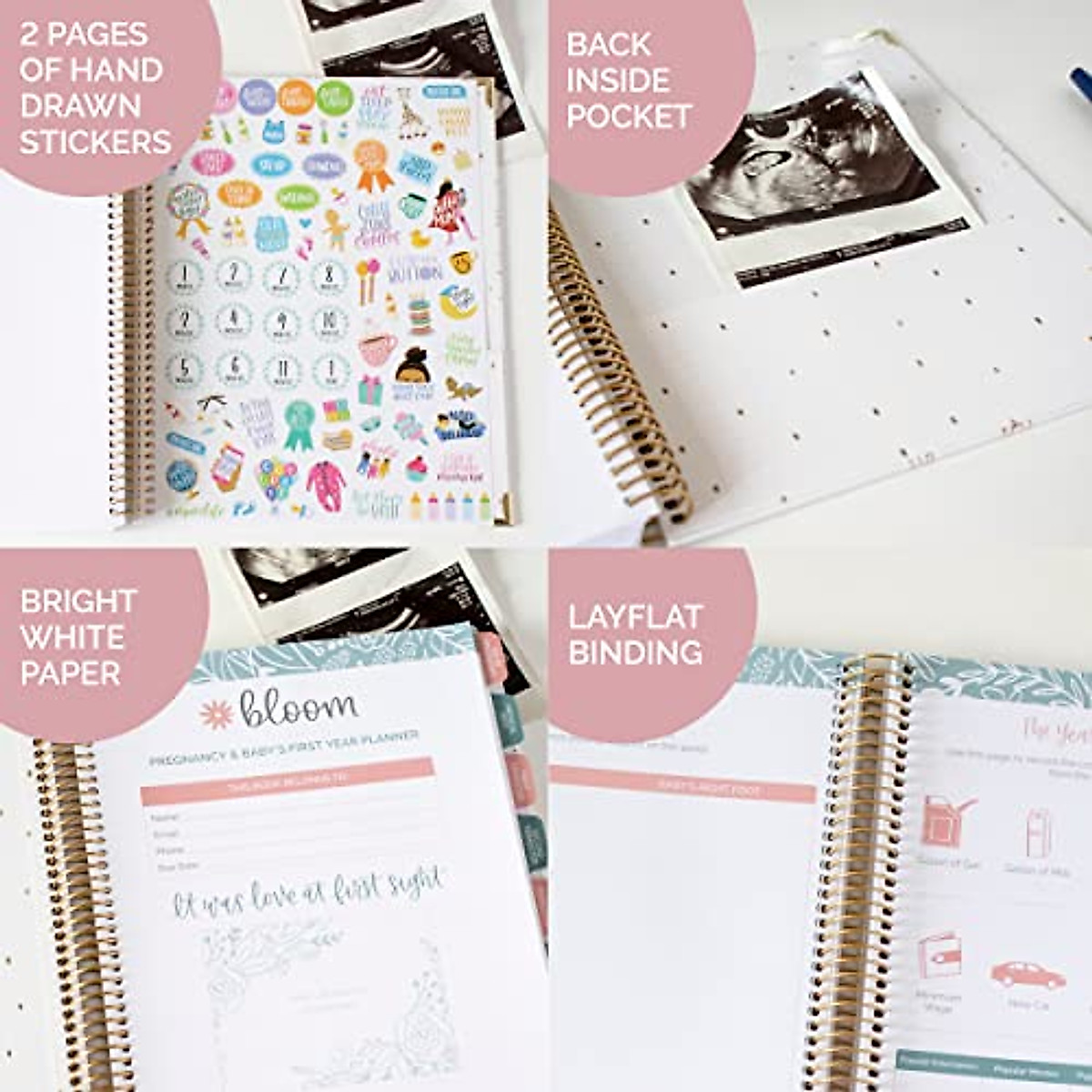 bloom daily planners New Pregnancy and Baby's First Year Calendar Planner & Keepsake Journal with Stickers - Hardcover Scrapbook Memory Book Organizer - (Undated) 8” x 10" - The Story of You