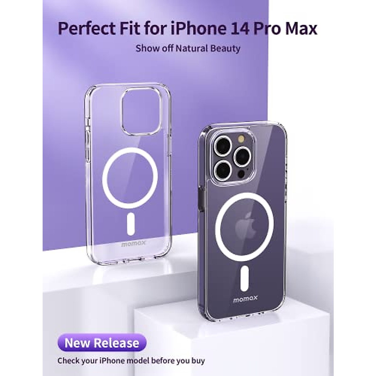 MOMAX Magnetic Phone Case, Clear Hybrid Lite Magsafe Case for iPhone 14 Pro Max, Slim Magnet Phone Case with Anti-Scratch,Shock,Drop Protection, Non Yellowing 14 Pro Max Case with Magnet, Clear