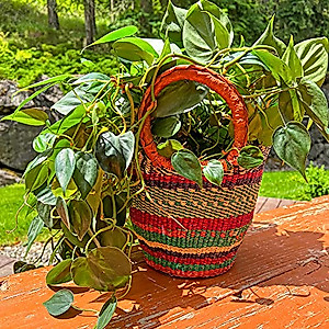 Deluxe Round Colorful African Basket - Medium 14" Round - by market women in Bolgatanga, Ghana with Africa Heartwood Project - GBMRC (Flat-packed)