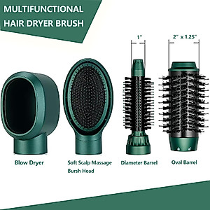 Necmuaih Retro Green Ceramic Hair Dryer and Brush Set, 4-in-1, Lightweight, Safe, and Quiet