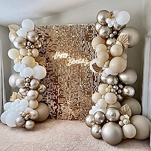 Enanal 150pcs Sand White Balloon Garland Arch Kit, Sand White and Chrome Champagne Gold Balloons for Birthday Wedding Engagement Baby Shower Boho Party Decorations (Sand White)