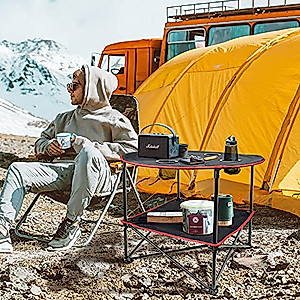 Grovind Portable Camping Table, Outdoor Beach Tables for Sand Foldable Picnic Table with 4 Cup Holders & Carry Bag, Lightweight Waterproof Canvas Tables for Outside, Fishing, Hiking, Tailgating