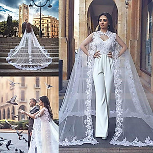 Kelaixiang Women Veil Cape Tulle Lace Applique 3M 4M Wedding Capes Bridal Wraps Long Train Shawls Cloak