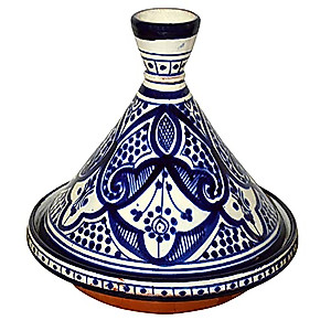 Moroccan Handmade Serving Tagine Exquisite Ceramic Vivid colors Original 6 Inches in Diameter White Blue