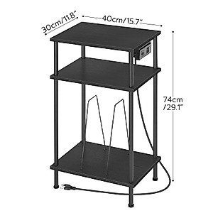 HOOBRO 3-Tier Record Player Stand, Vinyl Record Holder with Charging Station, Record Player Table with Storage Shelf, Turntable Stand for Music Room, Living Room, Bedroom, Black BB02URS01