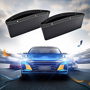 gunhunt Pack-2 Car Seat Gap Organizer, Leather Storage Box, Car Seat Gap Filler, Universal Organizer Storage Box to Hold Keys, Coins, Phone, Cards, Pens (Black)