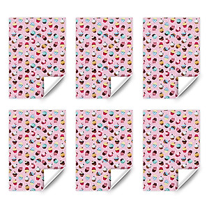 Boerni Pink Birthday Wrapping Papers, 6 Sheets Cupcake Muffin Printed Pattern Wrap Papers, 20 x 28 inch Per Sheet Folded Flat with 1 Roll Pink Ribbon for Baby Shower Wedding Girls Gift Wrap