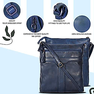 Leather Crossbody Bags for Women - Ladies Sling Handbags - Medium Cross body Purses Handbags - Purses For Women (Blue Classic)