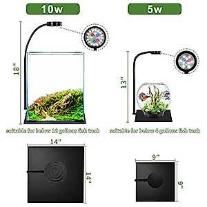 Yekavo Aquarium Light, Full Spectrum LED Fish Tank Grow Light with Timer, 5W Plants Terrarium Light with Metal Stand, for Betta Fish Bowl, Reptile Terrarium, Plant Landscape Tank, Potted Plants