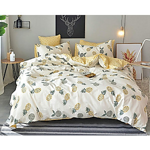 Feelyou Yellow Pineapple Duvet Cover Sets King Size, Cute Tropical Fruit Decor Bedding Set, Ultra Soft Microfiber Comforter Cover with 2 Pillow Shams, Lightweight 3 Pcs Home Bedding Collection,Zipper