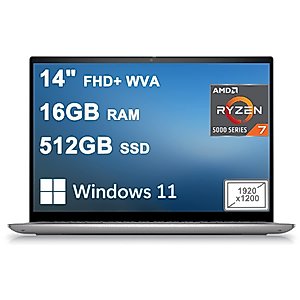 Dell Inspiron 14 5000 5425 Business Laptop 14" FHD+ Anti-glare ComfortView Display AMD 8-core Ryzen 7 5825U (>i7-1255U) 16GB RAM 512GB SSD USB-C Fast Charging FHD Webcam MaxxAudio Pro Win11 Silver