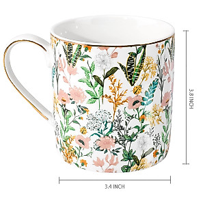 WAVEYU Ceramic Mug for Women Mom, Cute Coffee Water Mug Cup for Mother's Day from Daughter Son for Home Office, Decorative Coffee Tea Cup for Girls Teachers Colleagues, 14 oz, White Flower