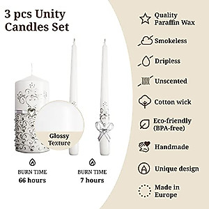 Unity Candles for Wedding Ceremony Set - 3 Pcs 6" Pillar & 2 10" Tapers Candles - Unity Decorative Wedding Candle White Ceremonial Candles - Wedding Table Centerpiece - Velas Decorativas para Boda