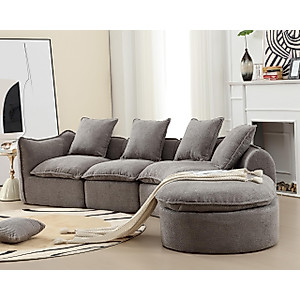 Haplized 137.8” Curved Boucle Sofa Couch, Modern Sectional Sofa Cloud Deep Seat Couch with 4 Pillows, Comfy Modular 5-Seat Couches for Living Room Apartment (Grey)