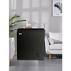 Chest Freezer Freestanding Deep Freezer 5.0 Cu Ft with Storage Basket and Adjustable Feet Top Open Door Small Compact Freezer Adjustable Thermostats for Garage Dorm Kitchen Office Business, Black