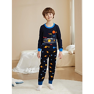 Little Boys Space Pajamas Sets for Toddler 100% Cotton Dinosaur Train Rocket Glow in Dark Sleepwear Long Sleeve 2 Piece kids Clothes Pjs 3-7T starry1-6256-6T