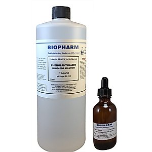 Biopharm Phenolphthalein pH Indicator 1% Solution | 1 Quart (950 mL) Plus 1 Dropper Bottle (2 fl oz Capacity) containing 50 ml of Solution