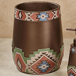 Valley View Wastebasket Multi Warm, Hand-Painted, Made of Resin, Shades of sage, Chocolate, Sand, Russet, and Indigo 10 Inches High