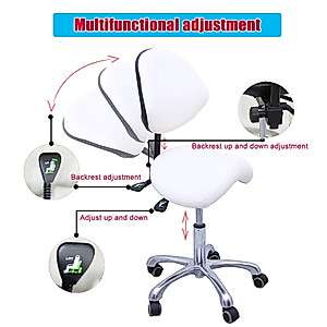NUNETH Medical Dental Saddle Stool Chair White Black, Rolling Chair with Back Support, Ergonomic Salon Saddle Chair on Wheels with Hydraulic Lift (Color : White)