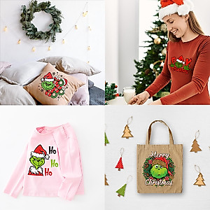 12 Sheet Christmas Heat Transfer Vinyl Decals Cute Cartoon Iron On Transfers Stickers Christmas HTV Vinyl Iron on Patches Designs for T-Shirts Clothing Bags DIY Decorations