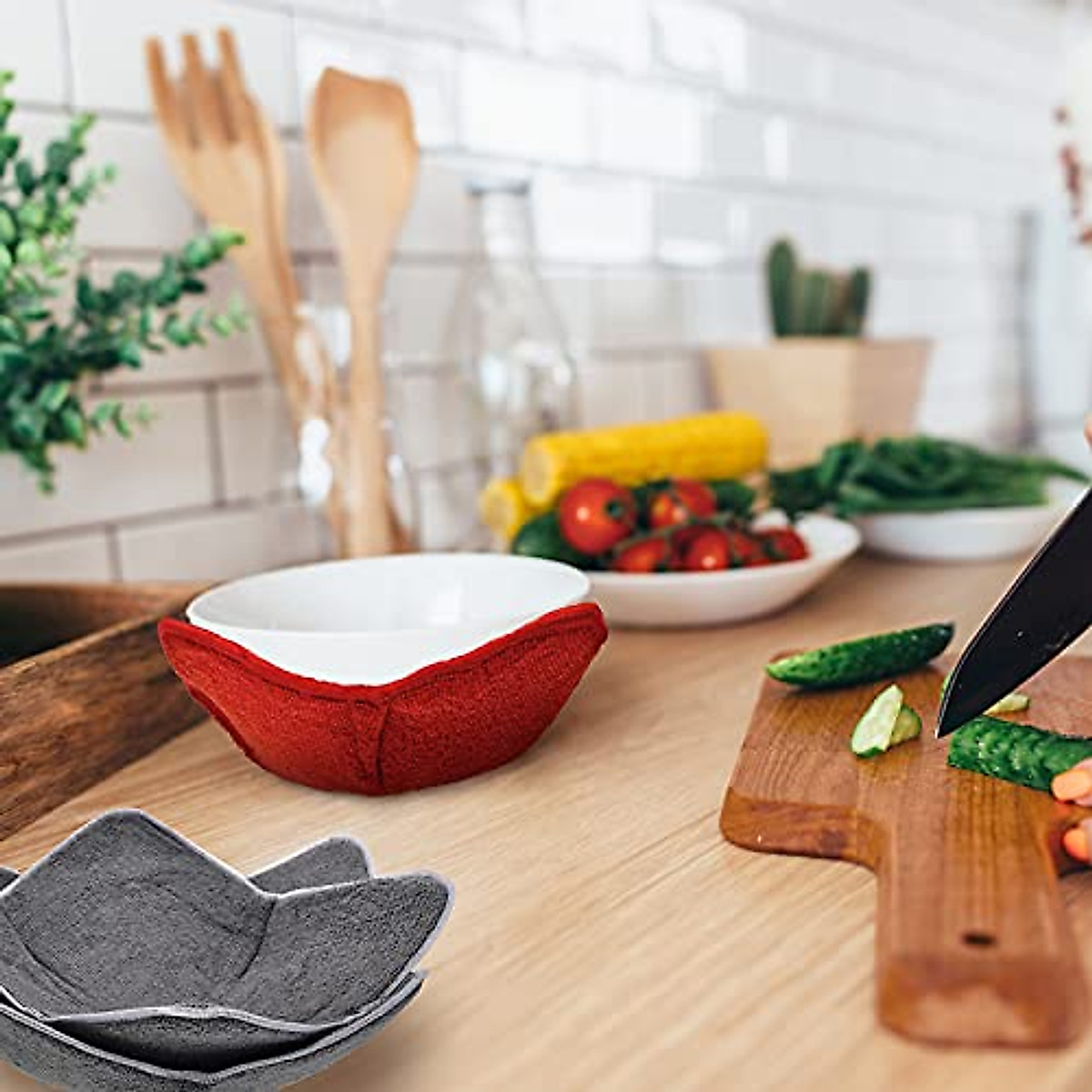 4 Pieces Bowl holders Microwave Bowl Cozy Small Bowls Holder Bowl Potholders for Microwave Hot Plate Bowl Food Temperature for Home Kitchen Holder Sponge and Microfiber Key