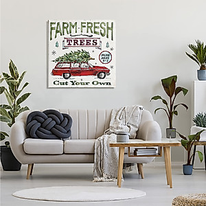 Stupell Industries Farm Fresh Trees Vintage Christmas Advertisement Station Wagon, Designed by Anne Tavoletti Canvas Wall Art, 30 x 30, Off- White