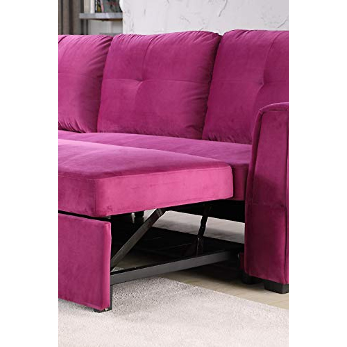 Legend Vansen 91''Velvet Sofa Chaise Storage Reversible L-Shape Sleeper Sectional,Sofabed,Seelper, Apt, Violet