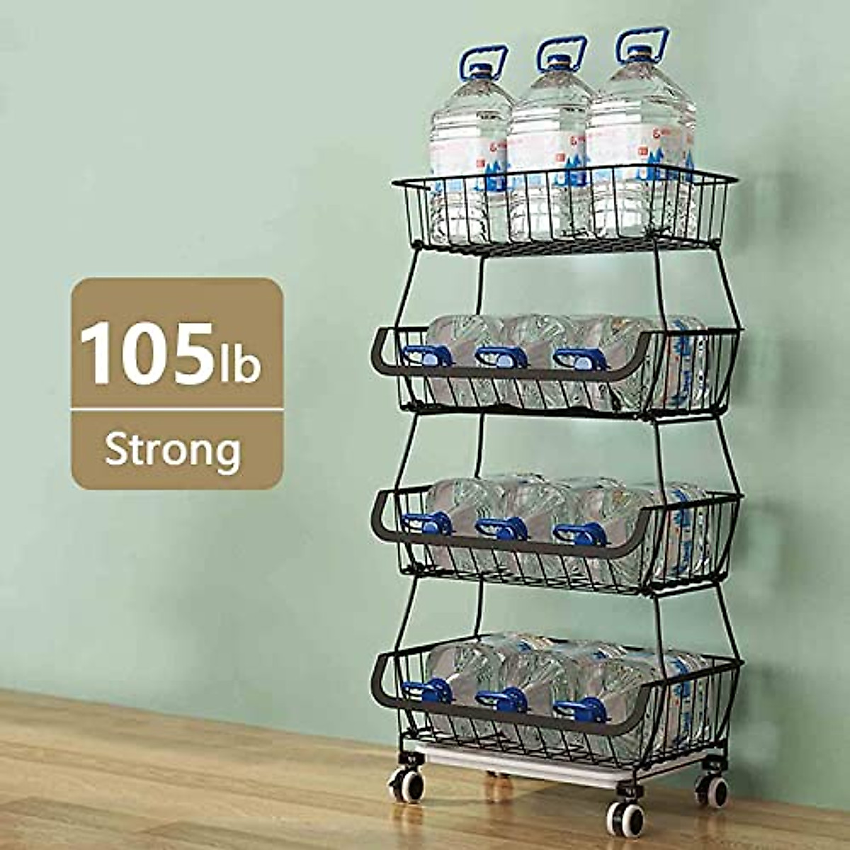 Multi-Tier Vegetable Storage Rack, Movable Stackable Fruit Vegetable Shelf, for Kitchen, Pantry, Bathroom, Garage, Living Room,4 Tier