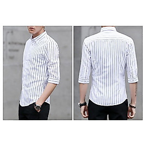 Men's Striped Button Down Shirts Casual Turn-Down Collar Slim Fit Shirts Classic Stylish Business Dress Shirts (White,X-Large)