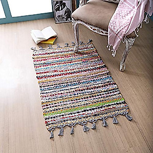 100% Cotton Rag Rug 24x36 - Multicolor Chindi Rug - Hand Woven & Reversible for Living Room Kitchen Entryway Rug -Multi Color