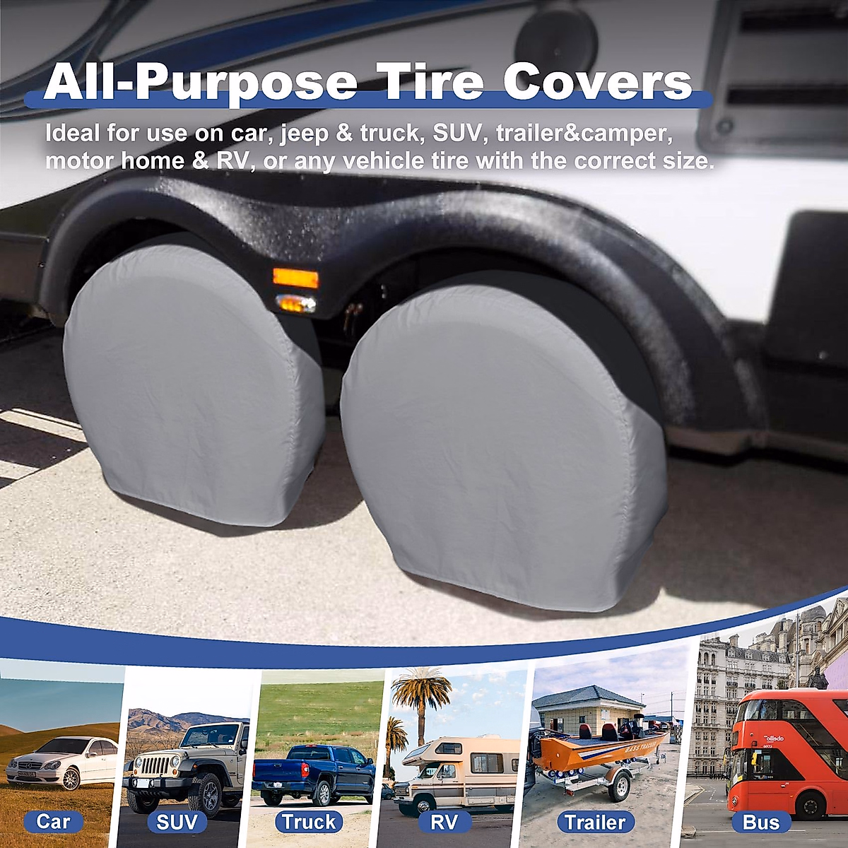 Explore Land Tire Covers 4 Pack - Tough Wheel Protector for Truck, SUV, Trailer, Camper, RV Universal Fits Tire Diameters 26-28.75 inches, Charcoal