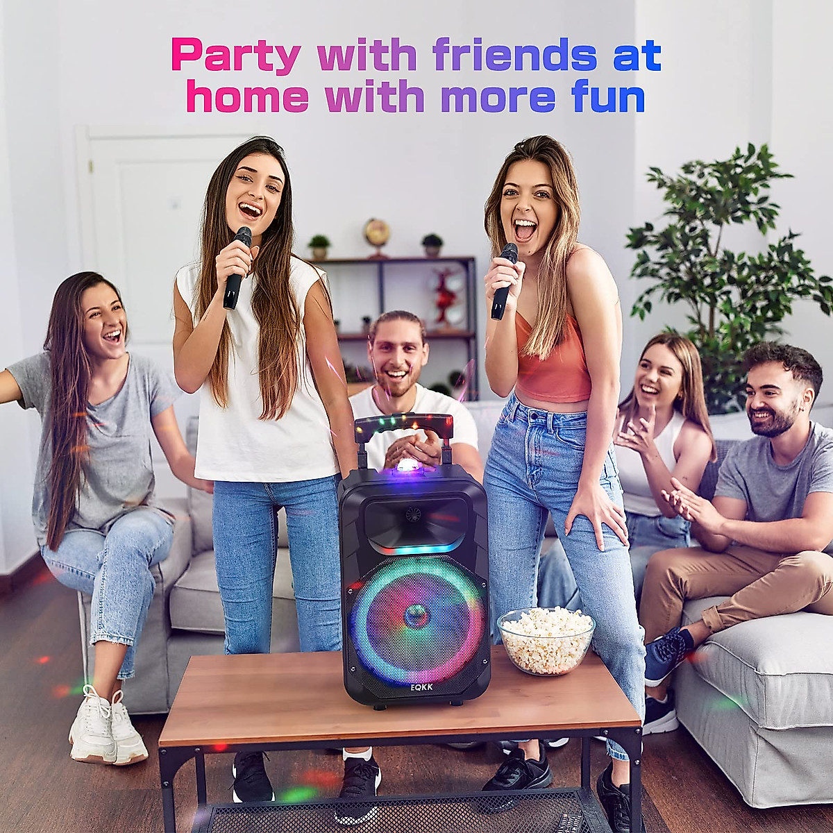 Portable Karaoke Machine for Adults and Kids with 2 Wireless Microphones New 10" Subwoofer PA Machines Bluetooth 5.0 Karaoke Speaker System with DJ Light for Outdoor Party