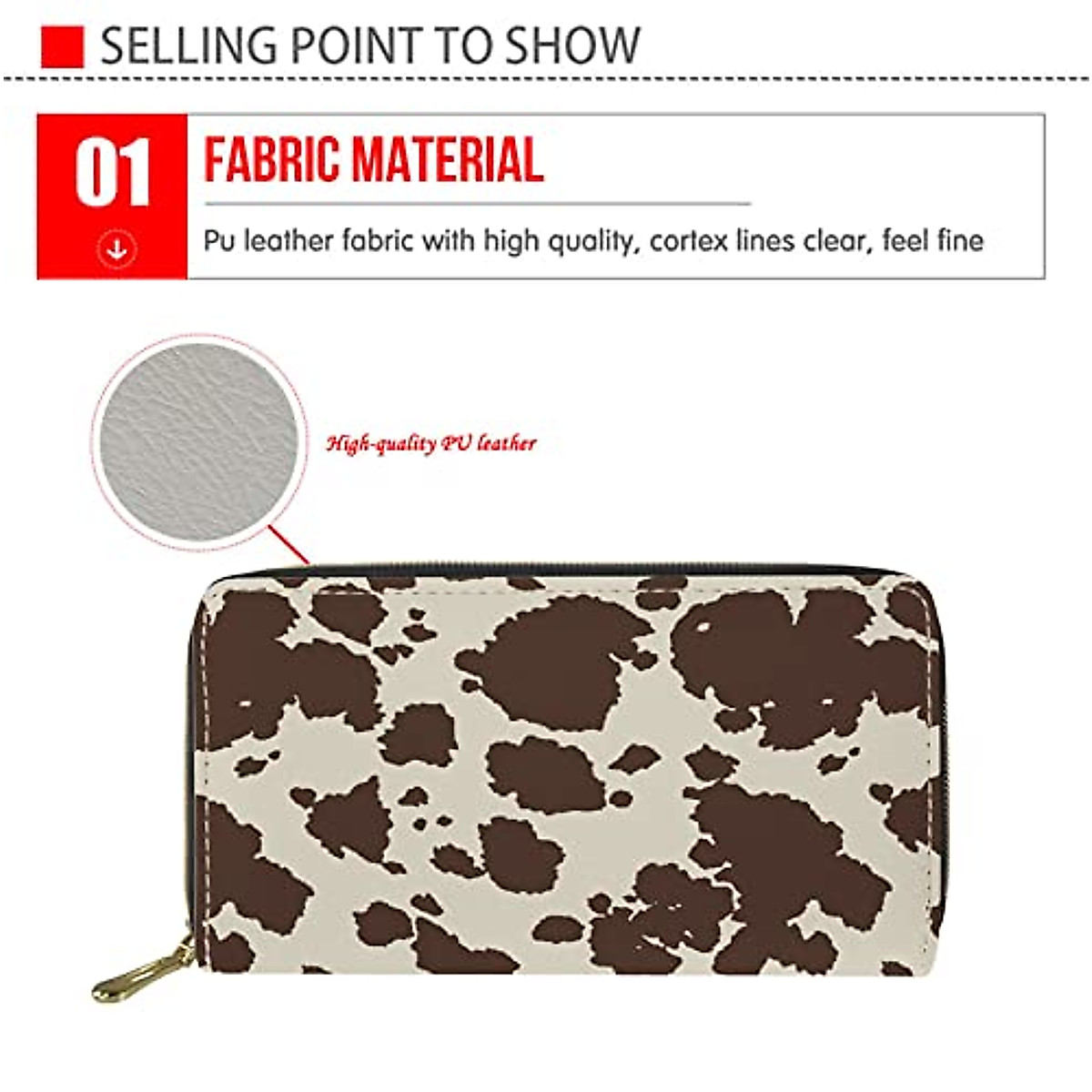 CLOHOMIN Brown Cow Wallet Purse Long Leather Waterproof Cash Card Holder Cute Animal Fur Prints Clutch Purse for Women Girls Holder Zipper Closure Mini Wristlet Coin Bag