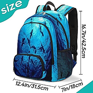 Ocean Animal Sharks Backpack for School Girls Boys,School College Backpack Rucksack Travel Bookbag Student Classics Backpack Cute Book Bags With Chest Strap