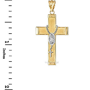 Religious Jewelry by LABLINGZ 14K Two-Tone Yellow Gold Guadalupe Latin Cross Rosary Pendant