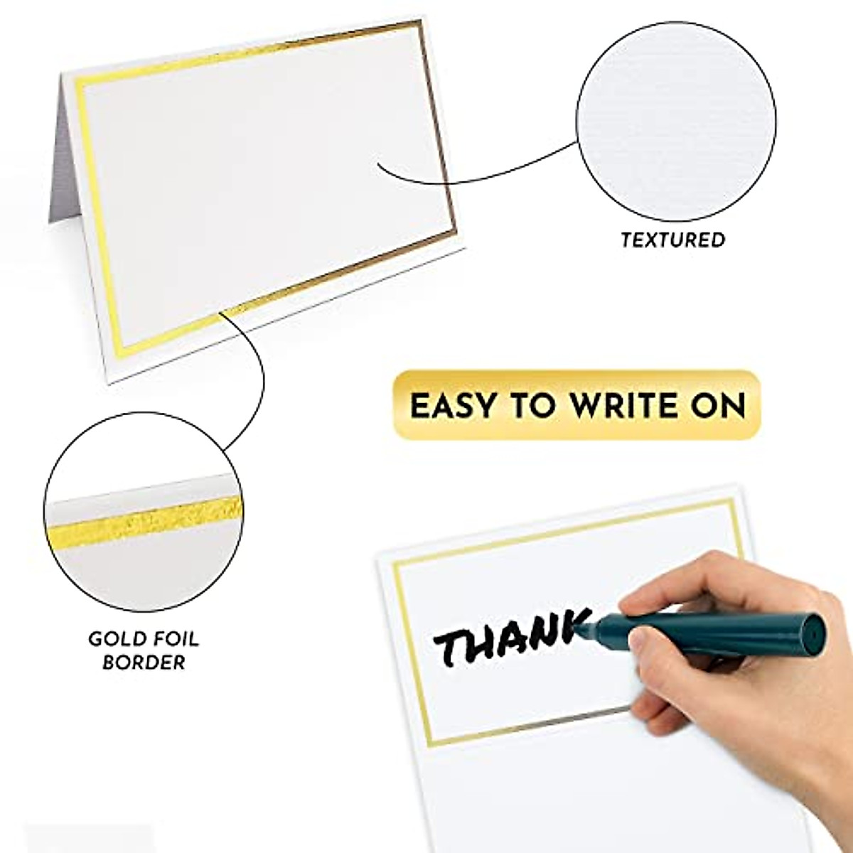 Evaster Place Cards Pack of 100 Premium Tent Name Place Cards for Table Setting with Gold Foil Border 2x3.5 inches - Perfect Place Cards for Weddings, Banquets Dinner Parties and any other Events