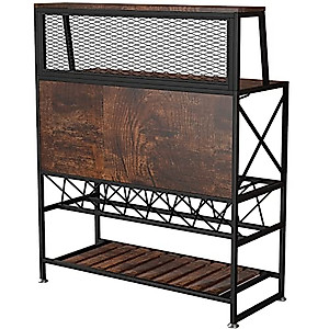 VEVOR Wine Rack Home Bar Table, Industrial Liquor Storage Cabinets with Glass Holder, Bakers Rack Freestanding with Large Capacity for Home Kitchen Dining Room, Hold 12 Bottles of Wine (Rustic Brown)