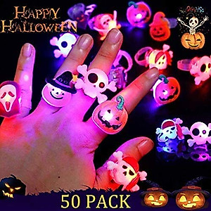 50 Packs Halloween LED Light Up Rings Halloween Glow in The Dark Party Supplies Halloween Light up toys Treat Bag Fillers