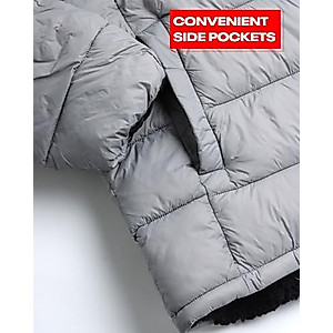 Reebok Mens Winter Jacket - Heavyweight Quilted Puffer Parka Coat - Insulated Sherpa Lined Outerwear Jacket for Men, M-XXL, Size Medium, Steel Grey/Black