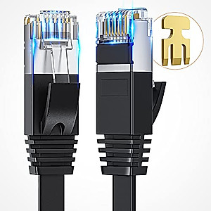 Tiktun Cat 6 Ethernet Cable 6ft, High Speed Ethernet Cord, Slim LAN Cable with RJ45, Weatherproof Flat Internet Network Patch Cord, Black
